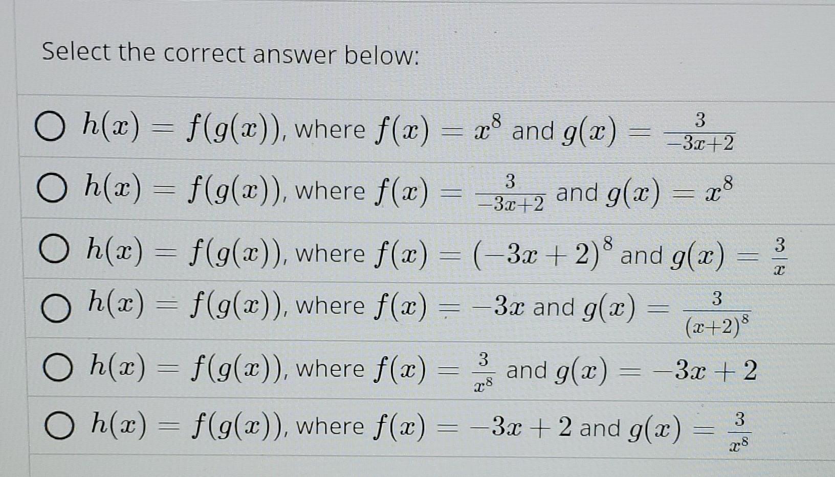Solved Given the function h(x) below, select the answer | Chegg.com