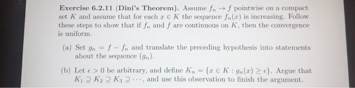 Solved Exercise 6.2.11 (Dini's Theorem). Assume fr + f | Chegg.com