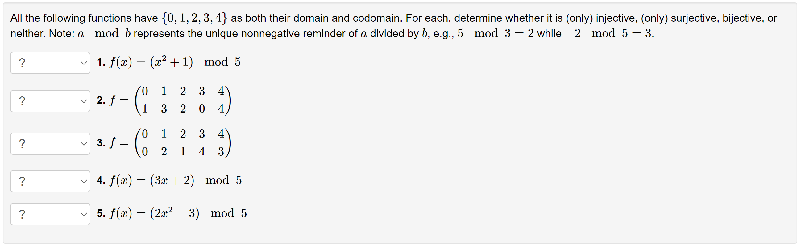 Solved All the following functions have {0,1,2,3,4} ﻿as both | Chegg.com