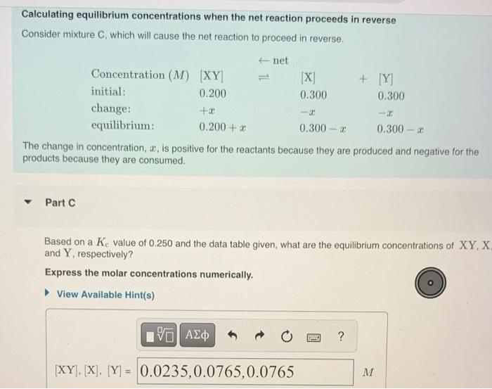 Solved Based on a Ke value of 0.250 and the initial | Chegg.com
