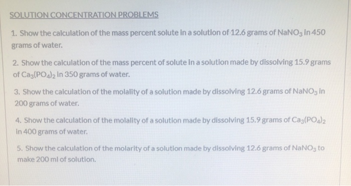 Solved SOLUTION CONCENTRATION PROBLEMS 1. Show the | Chegg.com
