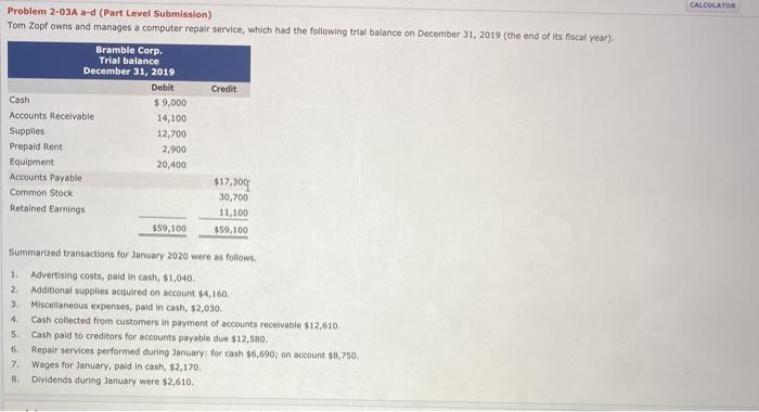 Solved CALCULATOR Problem 2-03A a-d (Part Level Submission) | Chegg.com