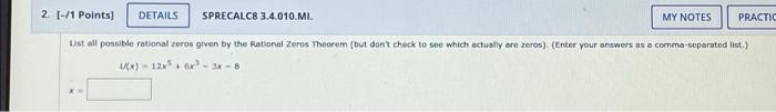 Solved 2. [-/1 Points] DETAILS X = SPRECALC8 3.4.010.MI. MY | Chegg.com