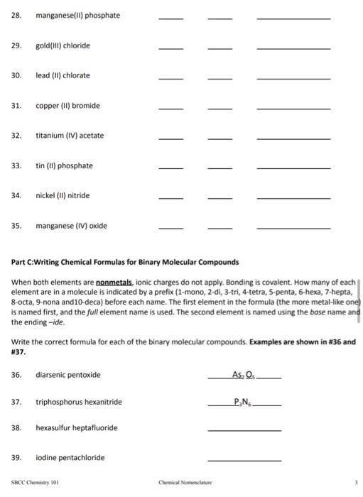Part C:Writing Chemical Formulas for Binary Molecular | Chegg.com