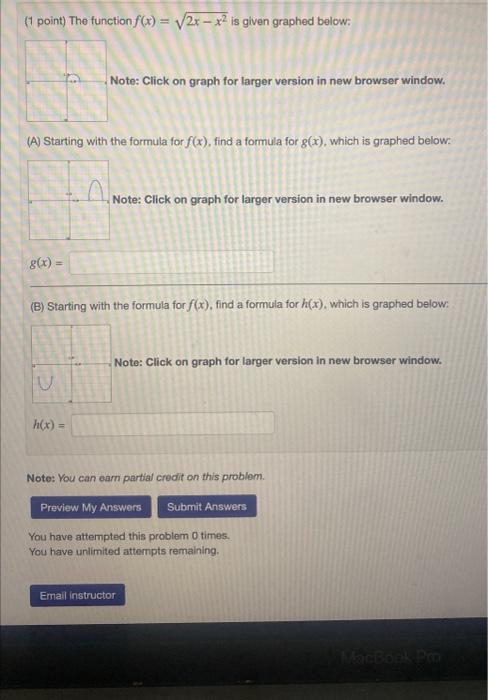 (1 point) The function f(x)=2x−x2 is given graphed | Chegg.com