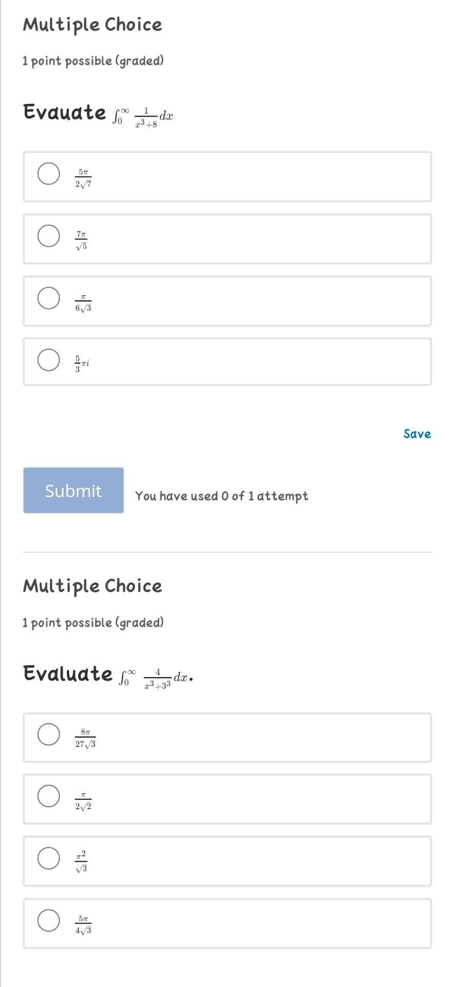 Solved Multiple Choice 1 point possible (graded) Evauate som | Chegg.com