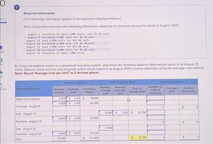 Solved of 2 ook int int ences Required information [The | Chegg.com