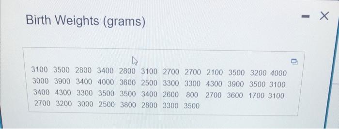 Solved Refer to the data set of birth weights (grams) of the | Chegg.com