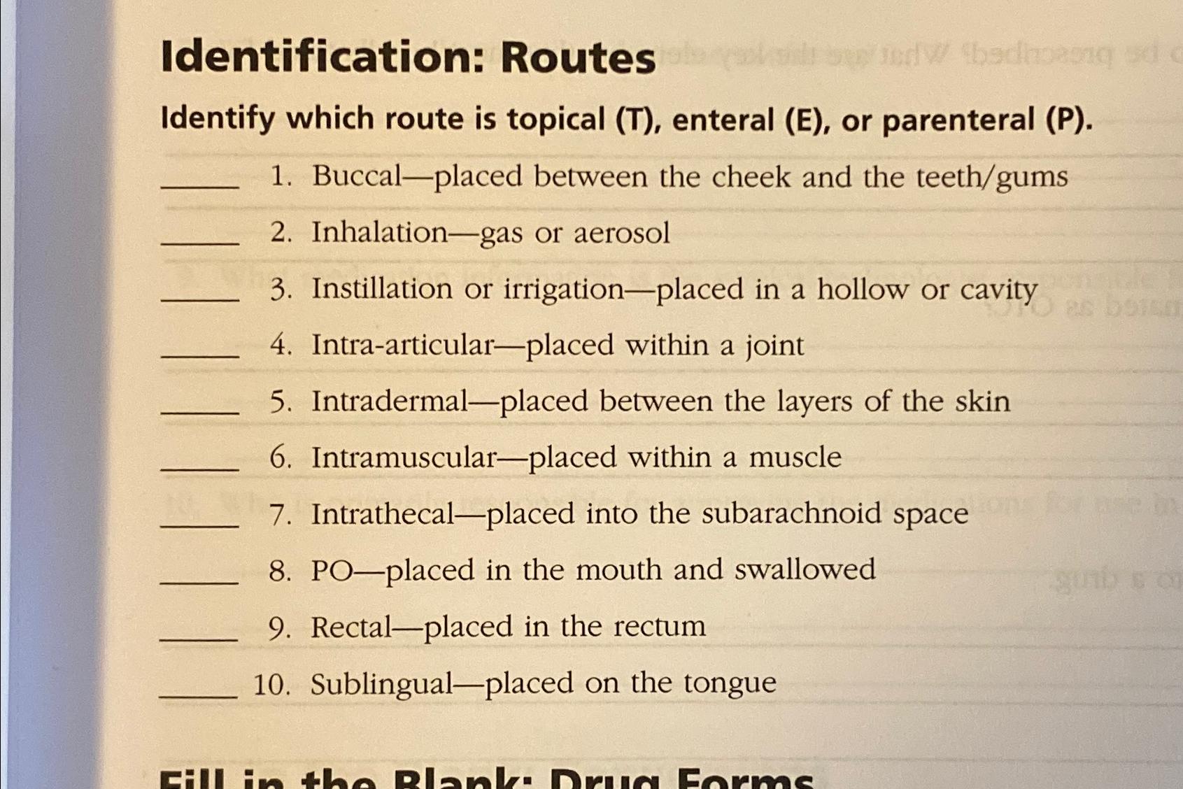 Solved Identification: RoutesIdentify which route is topical | Chegg.com