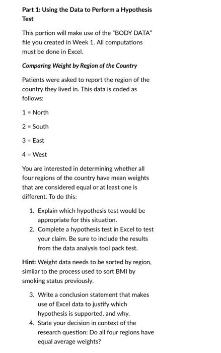Solved Part 1: Using the Data to Perform a Hypothesis Test | Chegg.com