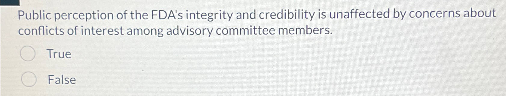 Solved Public perception of the FDA's integrity and | Chegg.com