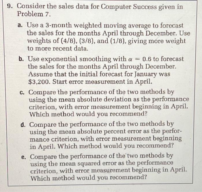 Solved Please only solve problem 9, parts c, d, and e. | Chegg.com