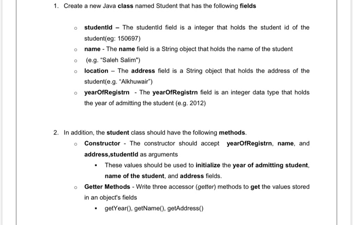 Solved 1. Create a new Java class named Student that has the | Chegg.com