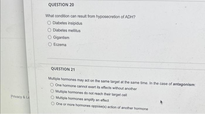 Solved What condition can result from hyposecretion of ADH ? | Chegg.com