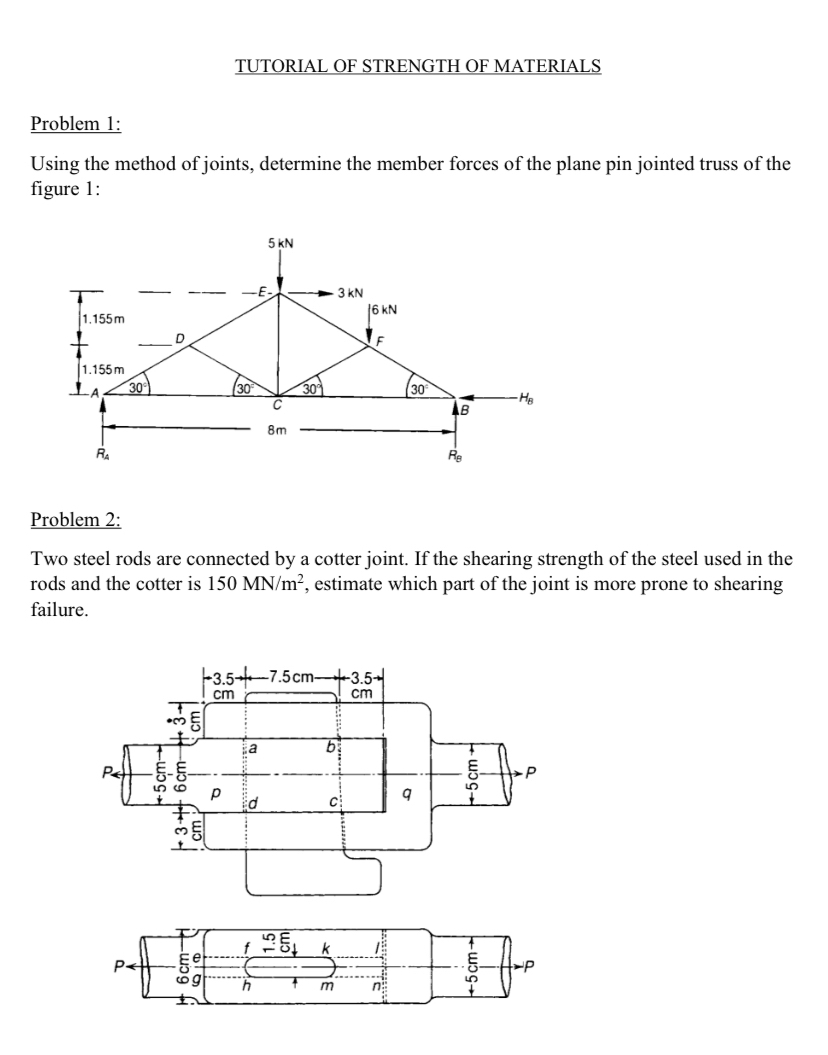Solved TUTORIAL OF STRENGTH OF MATERIALSProblem 1:Using the | Chegg.com