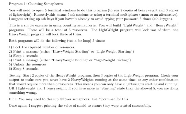 Program 1: Counting Semaphores You will need to open | Chegg.com