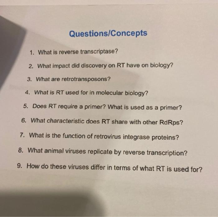 Solved Questions/Concepts 1. What is reverse transcriptase? | Chegg.com