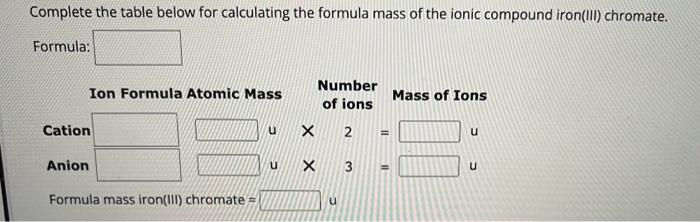 Solved Complete the table below for calculating the formula | Chegg.com