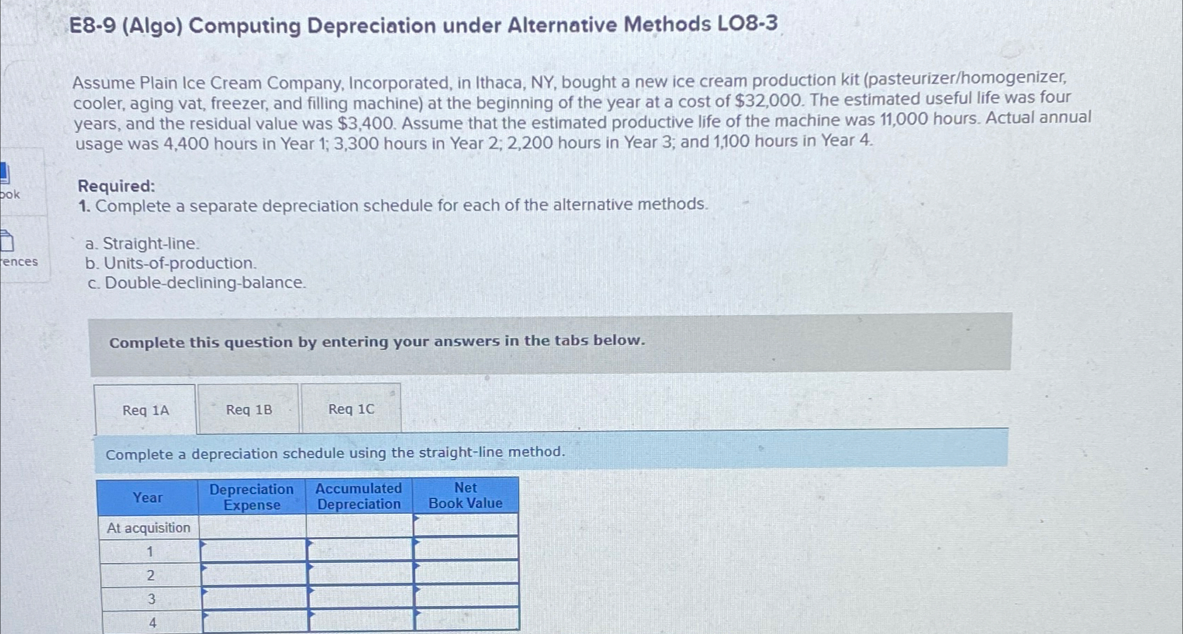 Solved E8-9 (Algo) ﻿Computing Depreciation under Alternative | Chegg.com