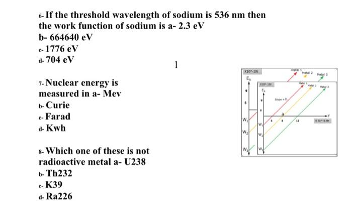 Solved 6- If the threshold wavelength of sodium is 536 nm | Chegg.com
