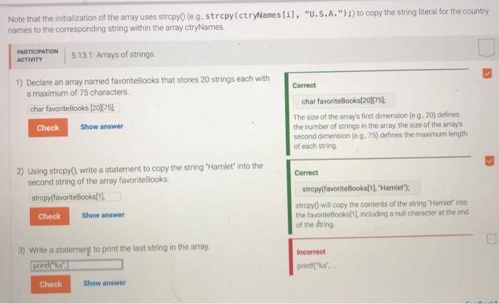 Note that the initialization of the array uses | Chegg.com