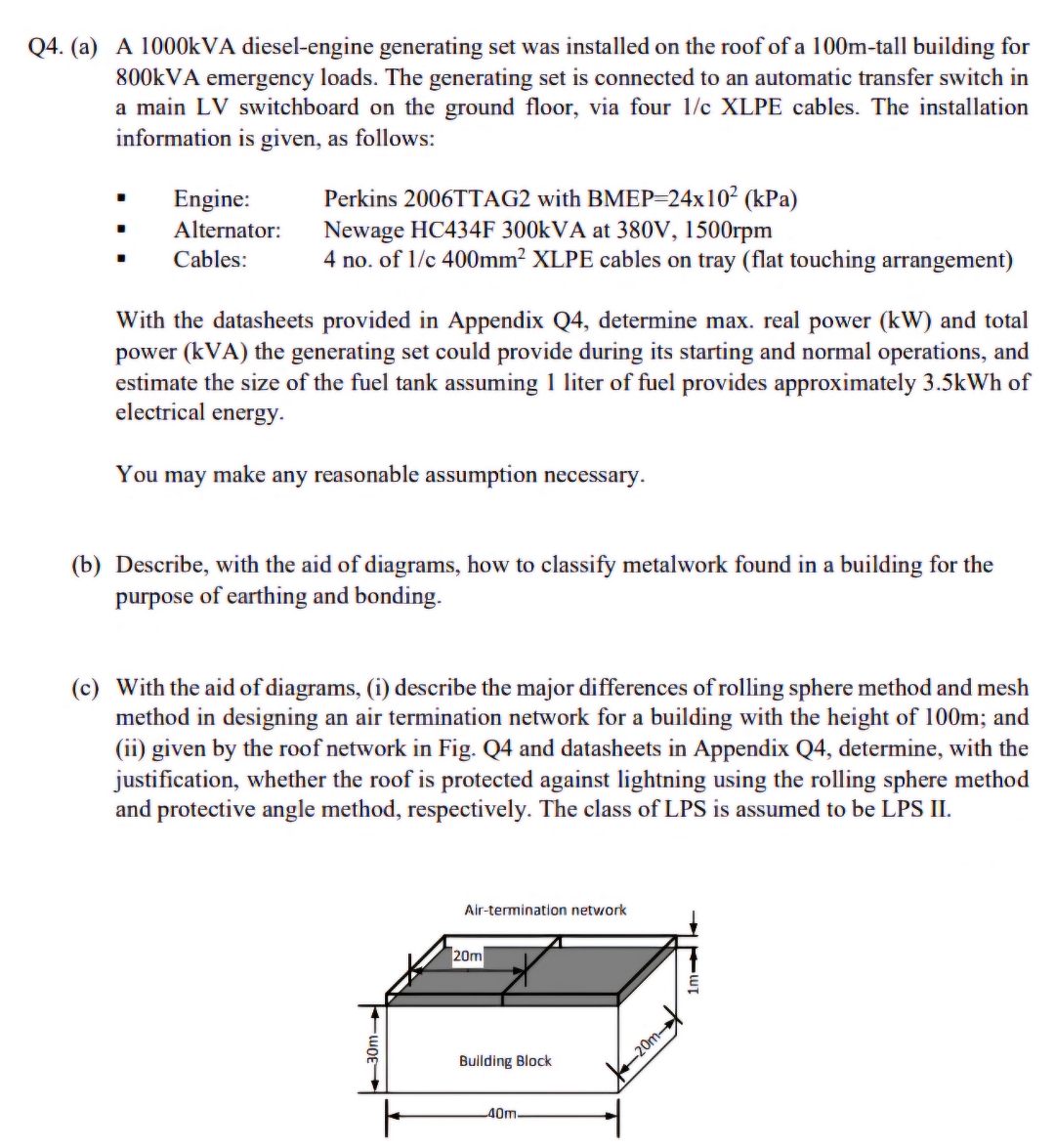 Solved Q4. (a) ﻿A 1000 ﻿kVA diesel-engine generating set was | Chegg.com