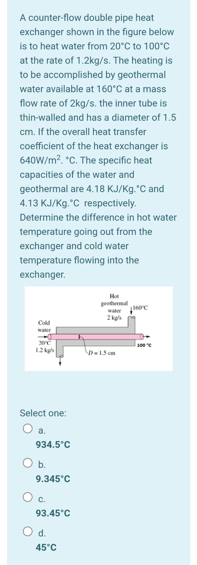 Solved A counter-flow double pipe heat exchanger shown in | Chegg.com