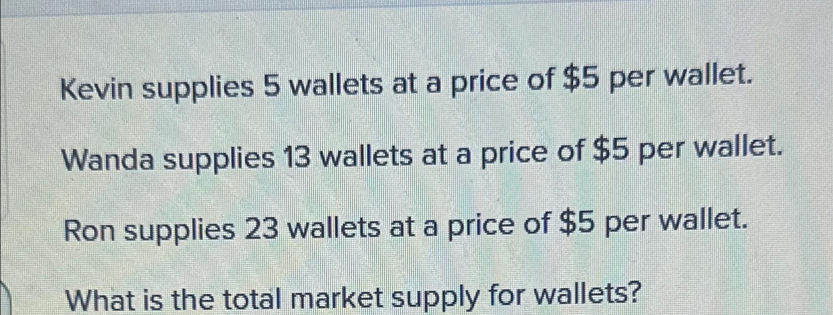 Kevin supplies 5 ﻿wallets at a price of $5 ﻿per | Chegg.com