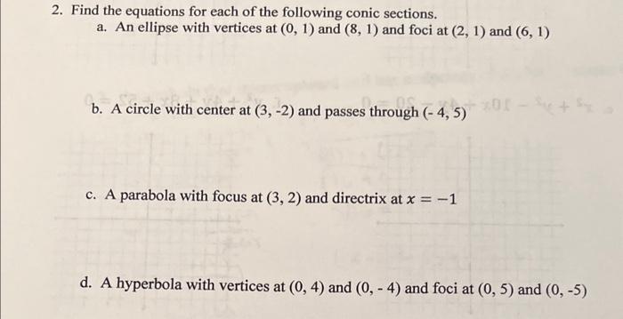 Solved 2. Find the equations for each of the following conic | Chegg.com