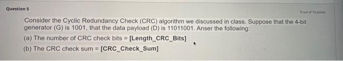 Consider the Cyclic Redundancy Check (CRC) algorithm | Chegg.com