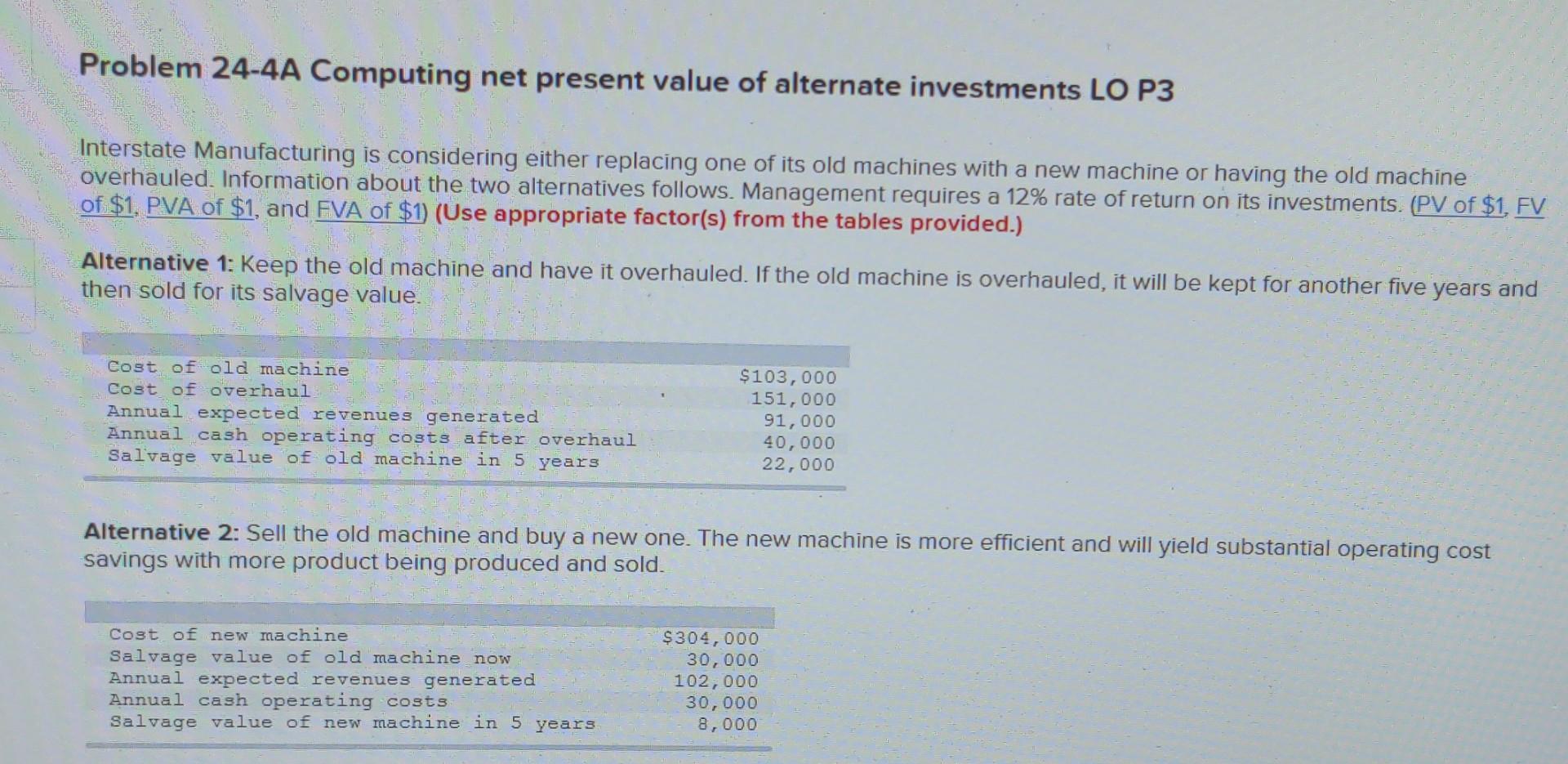 Solved Problem 24-4A Computing net present value of | Chegg.com Solved Problem 24-4A Computing net present value of | Chegg.com