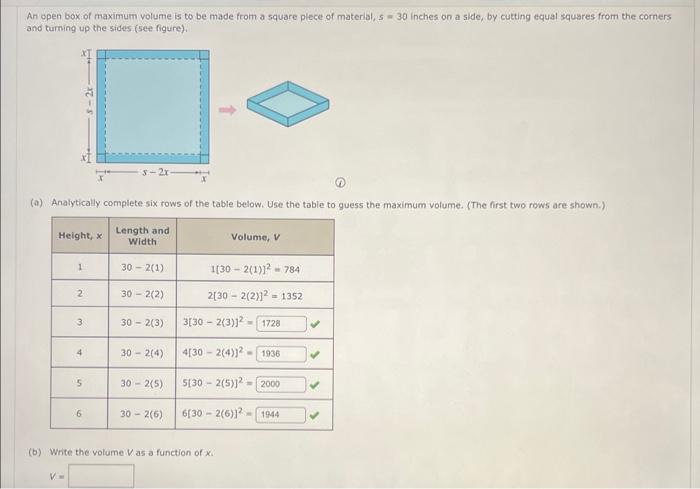 Solved An open box of maximum volume is to be made from a | Chegg.com