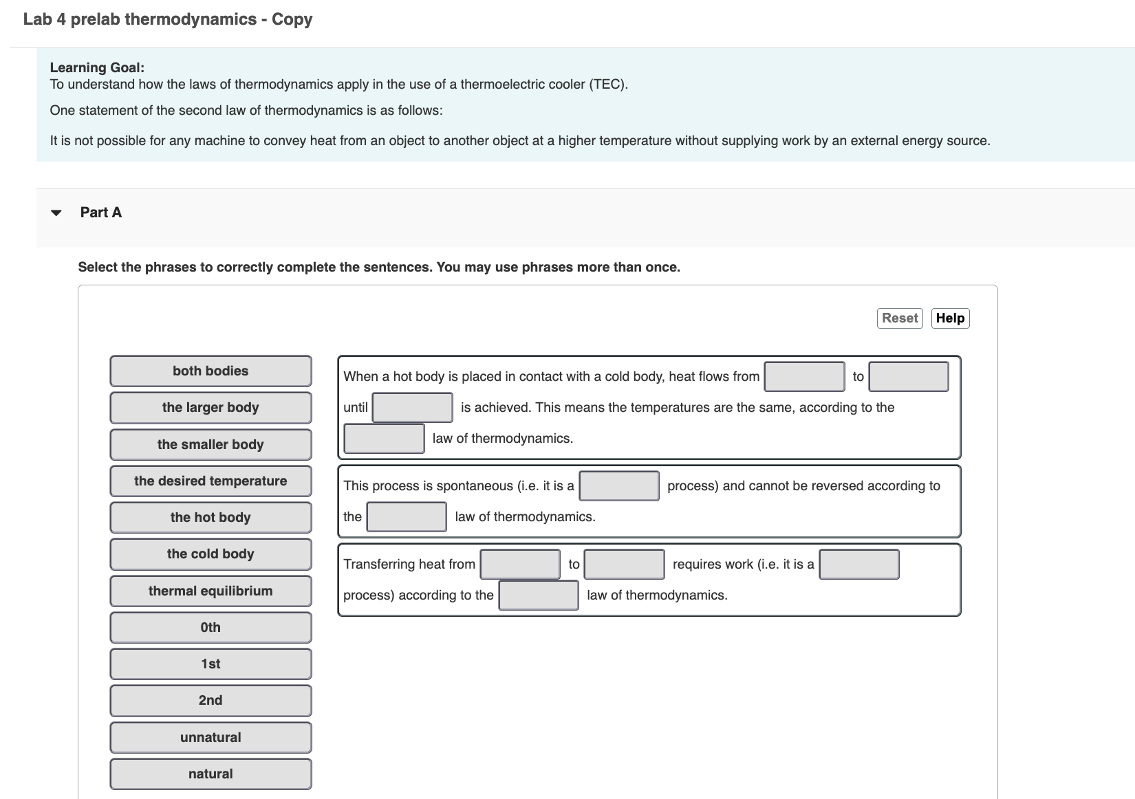 Solved Lab 4 ﻿prelab thermodynamics - ﻿CopyLearning Goal:To | Chegg.com