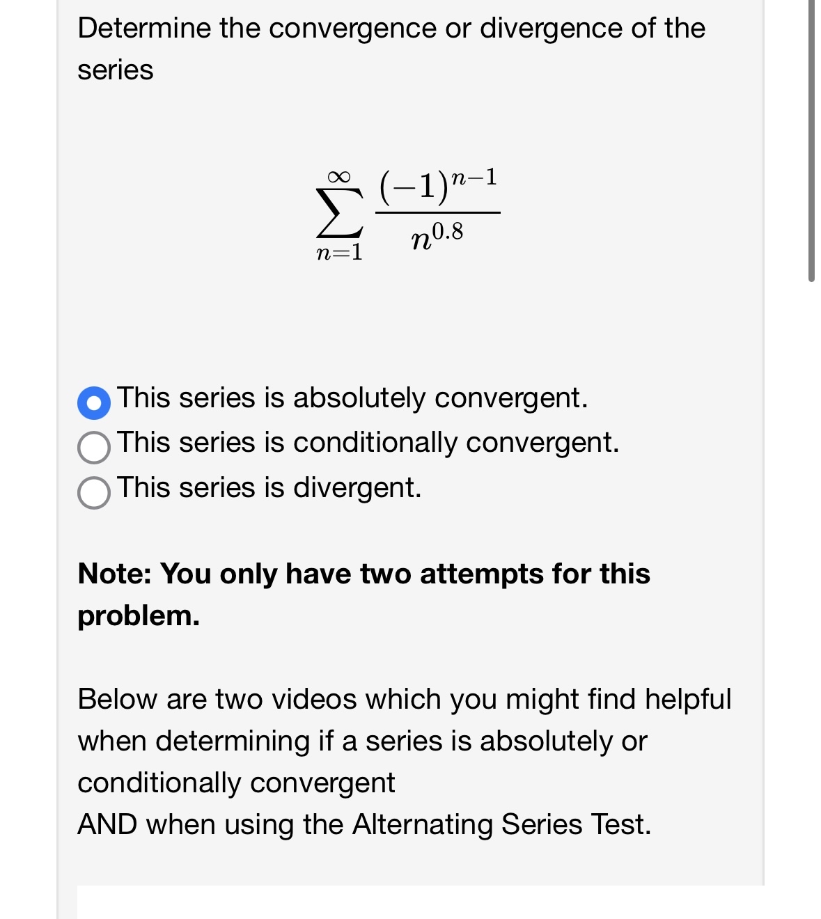 Solved Determine the convergence or divergence of the | Chegg.com