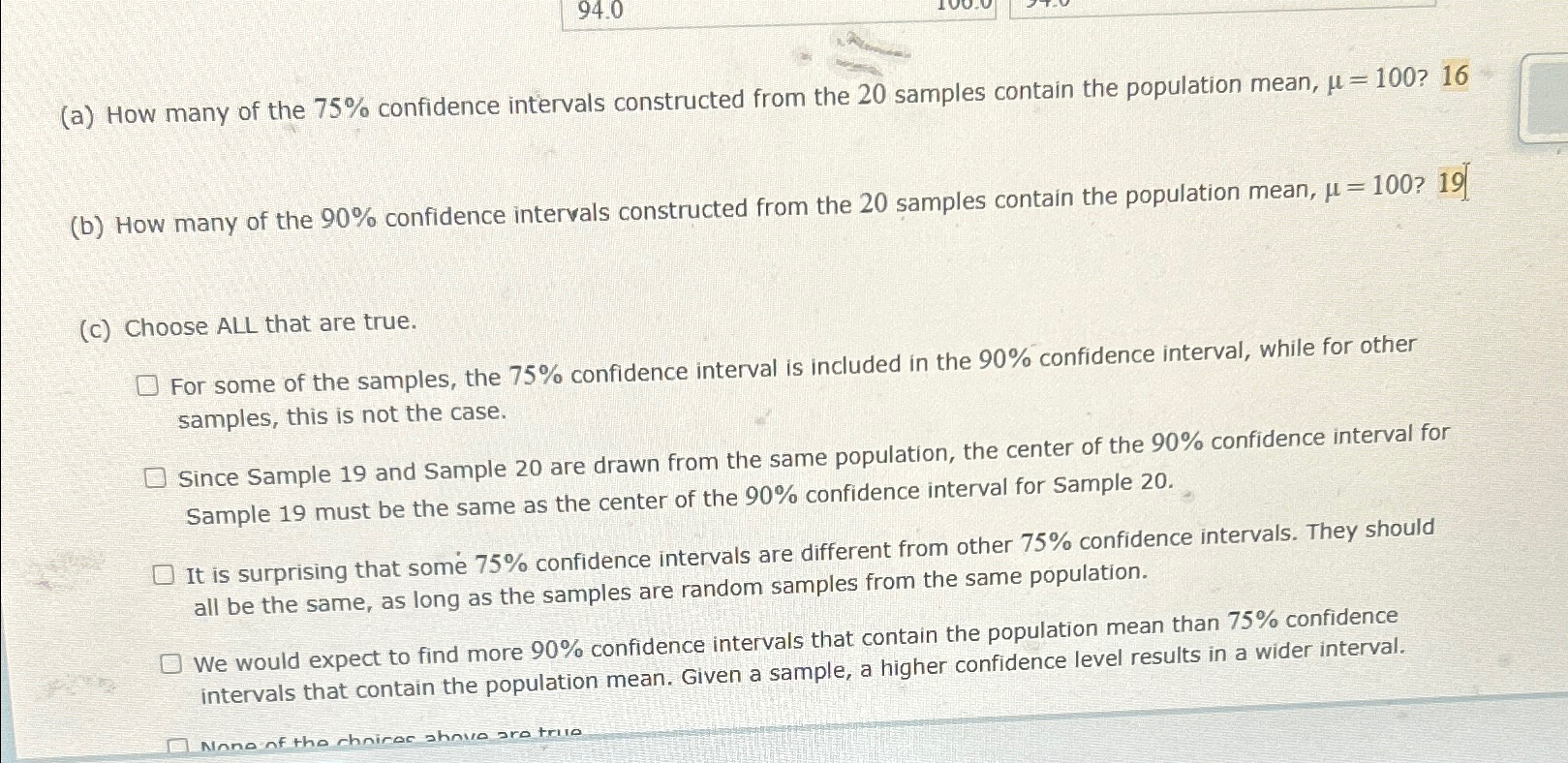 Solved (a) ﻿How many of the 75% ﻿confidence intervals | Chegg.com