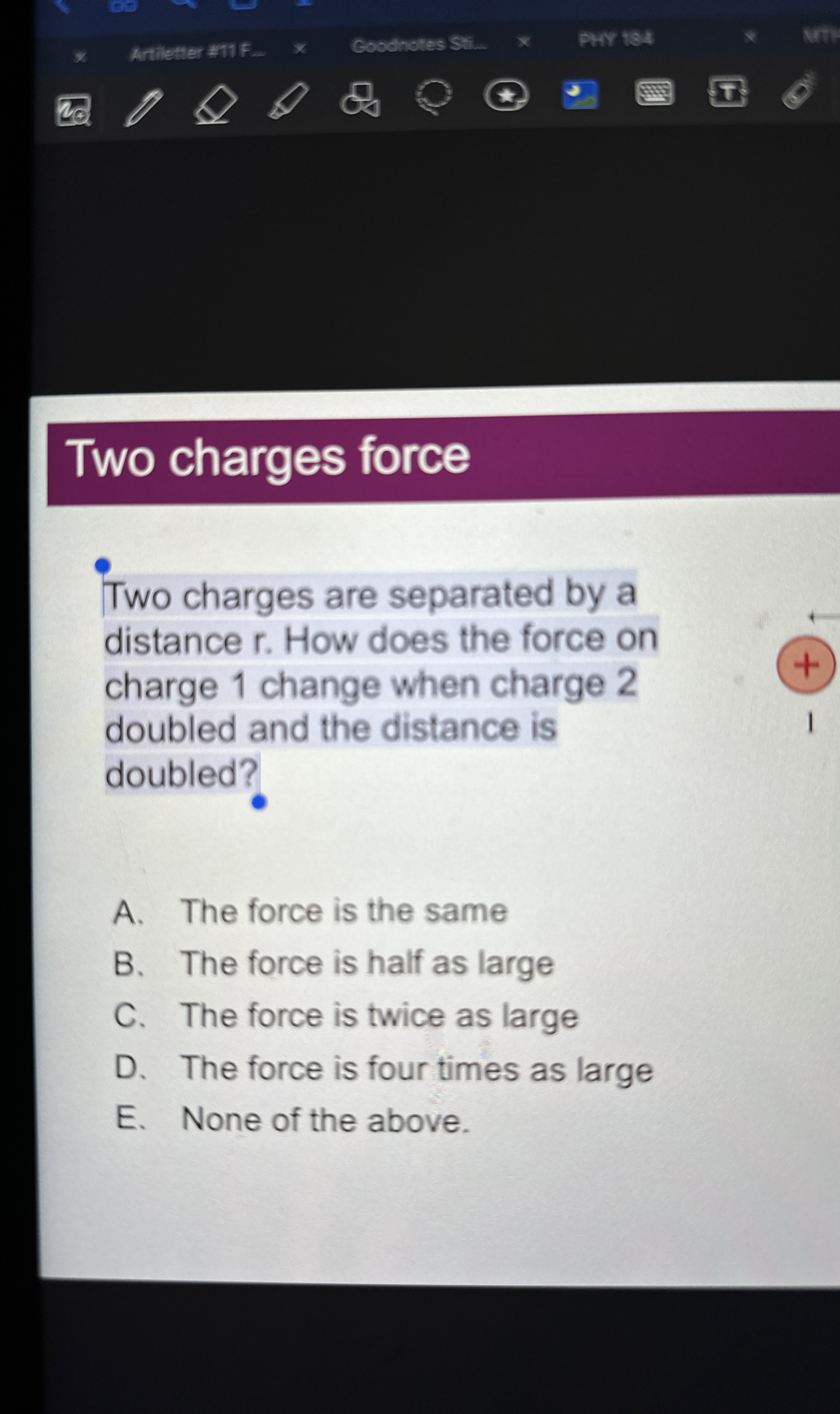 Solved Two charges forceTwo charges are separated by a | Chegg.com