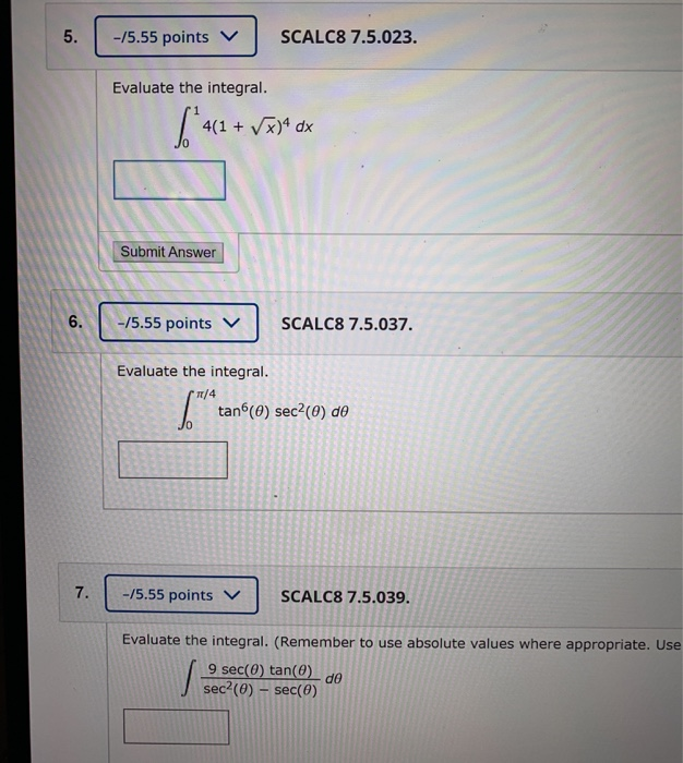 Solved -15.55 points v SCALC8 7.5.023. Evaluate the | Chegg.com Solved -15.55 points v SCALC8 7.5.023. Evaluate the | Chegg.com