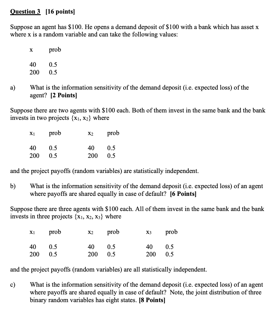 Solved Question 3 [16 ﻿points]Suppose an agent has \( \$ | Chegg.com