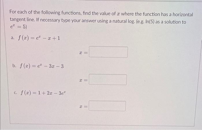 Solved For each of the following functions, find the value | Chegg.com