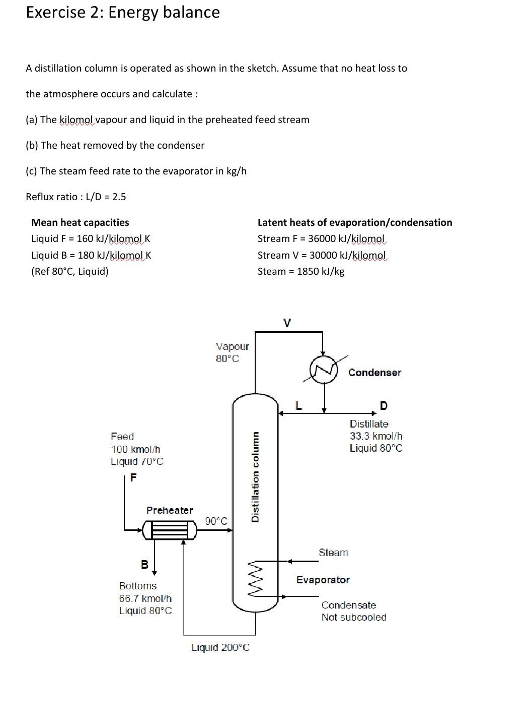 Solved A Distillation Column Is Operated As Shown In The
