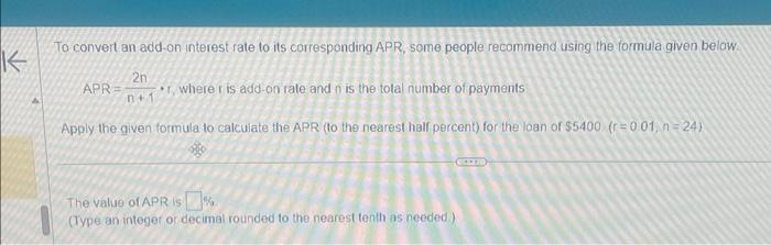 Solved To convert an add-on interest rate to its | Chegg.com