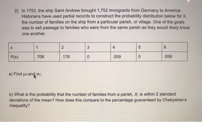 Solved 2) In 1752, the ship Saint Andrew brought 1,752 | Chegg.com