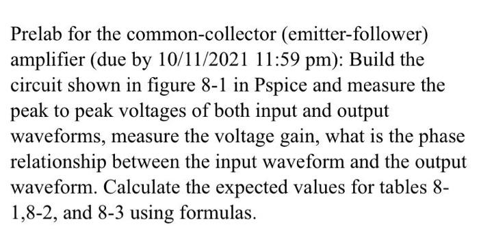 Prelab for the common-collector (emitter-follower) | Chegg.com