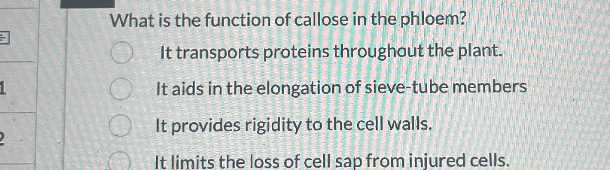 Solved What is the function of callose in the phloem?It | Chegg.com