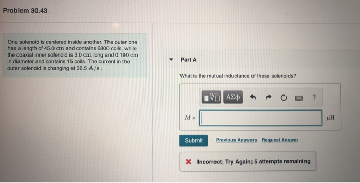 Solved Problem 30.43 One solenoid is centered inside | Chegg.com