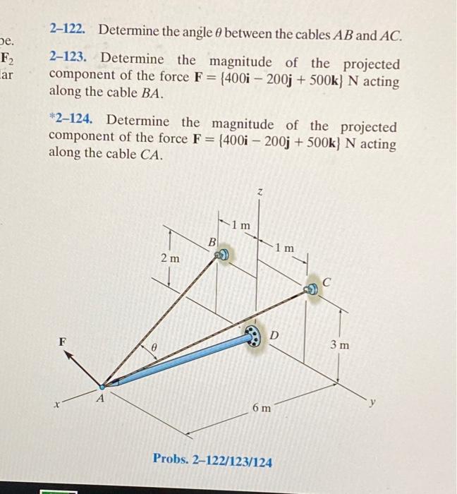 Solved 2-122. Determine the angle θ between the cables AB | Chegg.com