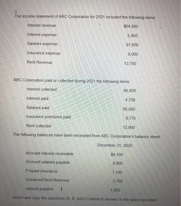 Solved 3 The income statement of ABC Corporation for 2021 | Chegg.com