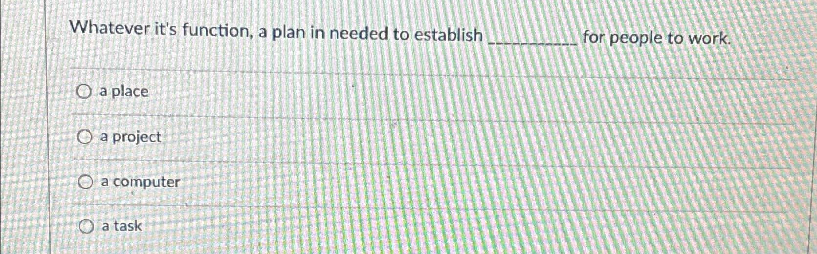 Solved Whatever it's function, a plan in needed to | Chegg.com