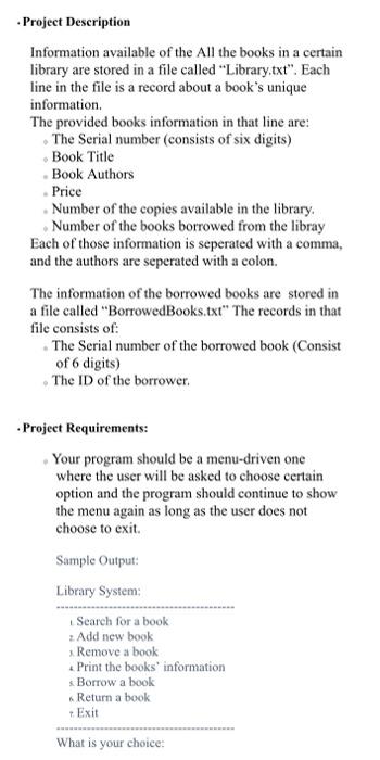 Solved - Project Description Information available of the | Chegg.com