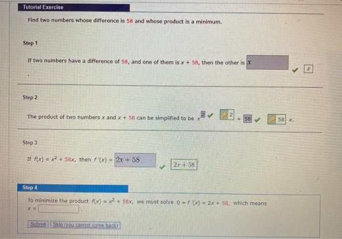 Solved Tutorial Exercise Find two numbers whose difference | Chegg.com